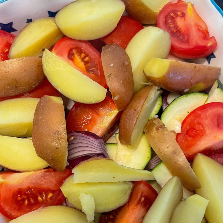 Easy Oven Roasted Vegetables with Potatoes, Courgettes & Herbs - Just ...